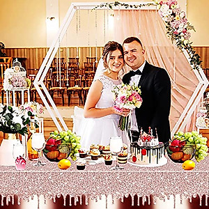 Pink Rose Gold Tablecloths 108x54 Inch Rose Golden Birthday Party Decoration Rose Gold Sequin Printed Plastic Table Cover for Diamond Girls Wedding Valentine's Anniversary Engagement Party Decor(1Pcs)