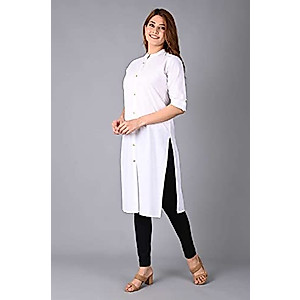 Henayatexofab Indian Women's Plain Cotton Kurti Top (as1, alpha, m, regular, regular, White)