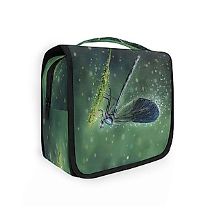 Omhonmi Hanging Toiletry Bag for Women Art Painting Dragonfly,Waterproof Makeup Pouch,Portable Cosmetic Bag,Travel Bag with Hanging Hook for Woman Man Travel Accessories