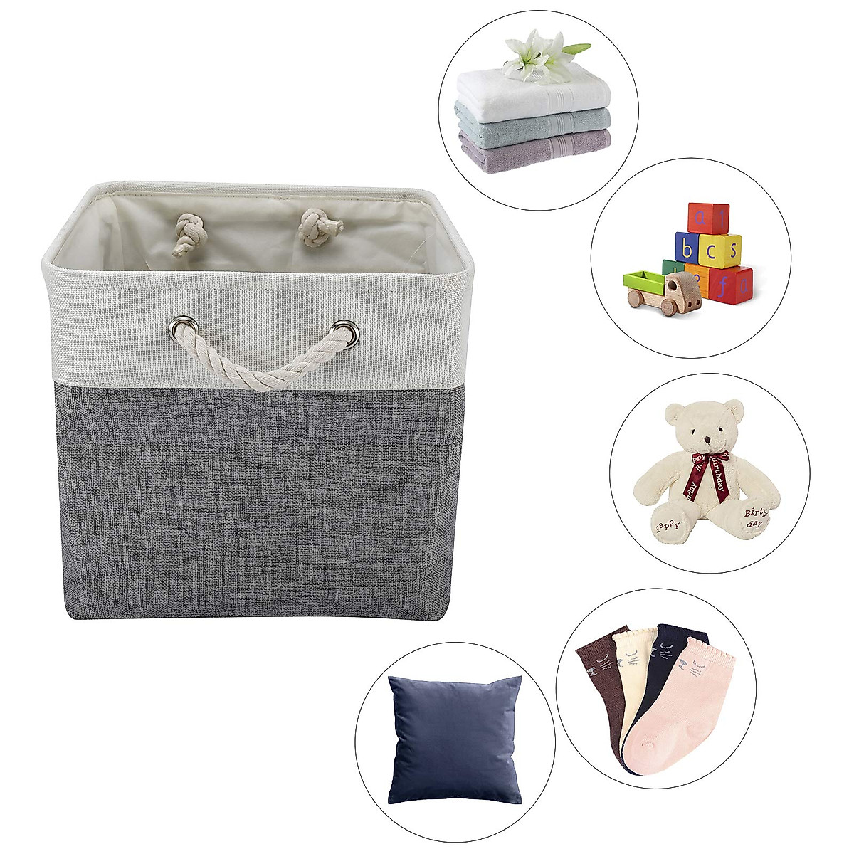 Patioer Large Fabric Storage Cubes 13X13 Foldable Cube Storage Bins Organizer Set of 3 Shelf Baskets with Sturdy Cotton Carry Handles for Baby Nursery Closet Shelves Organization