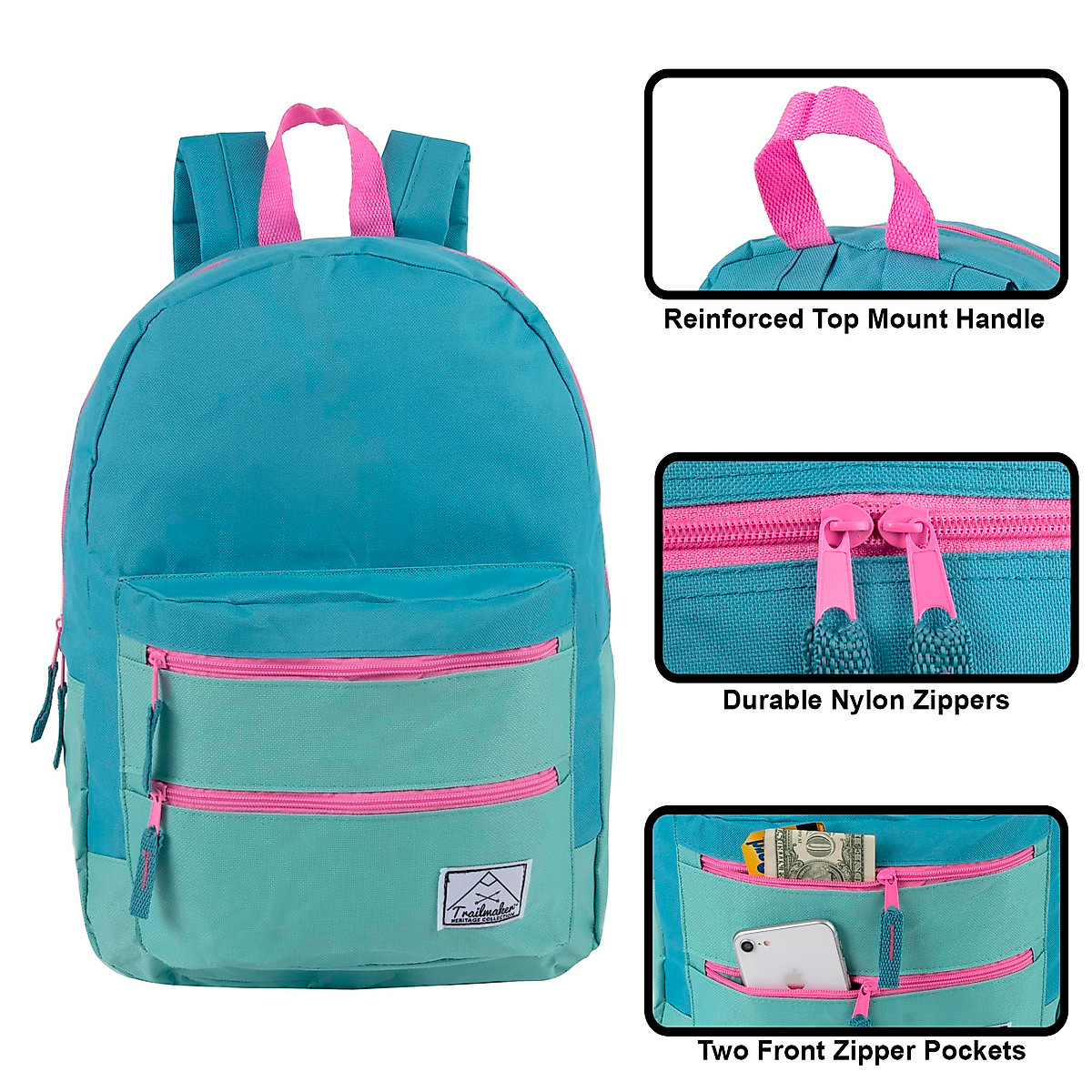 Trail maker Multi-Color Back Pack with Adjustable Padded Shoulder (Green)