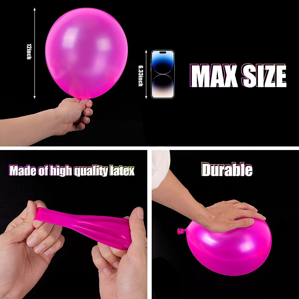 RUBFAC 120 Pcs UV Neon Balloons, Neon Glow Party Balloons UV Black Light Balloons Glow in the Dark for Birthday Decorations Wedding Glow Party Supplies Blacklight Reactive Fluorescent Balloons