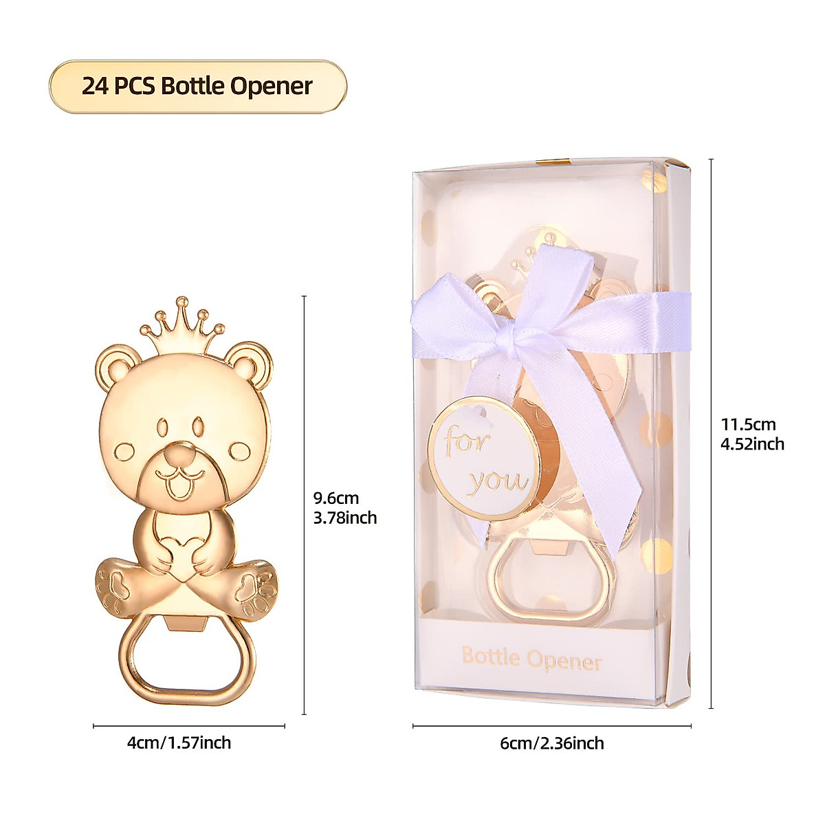 24 Packs Baby Shower Favors for Guests Bulk Cute Baby Bear Shape Bottle Opener with Gift Boxes for Baby Boy or Girl Party Souvenirs or Decorations (White box)