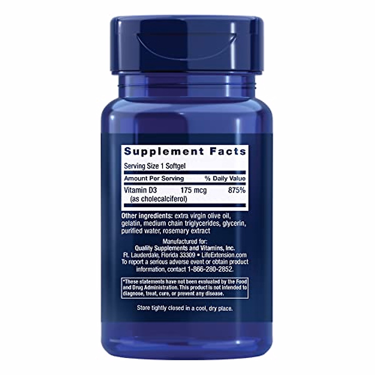 Life Extension Vitamin D3 175 Mcg (7000 Iu) – Promotes Bone Health, Brain Health And Immune Function – Non-gmo – Gluten-free – 1 Daily – 60 Softgels