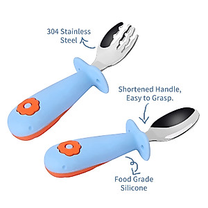 Toddler Utensils Baby Forks and Spoons, Baby Training Utensils Self Feeding Toddler Silverware Stainless Steel Kids and Toddler, Designed for Self Feeding Flatware Set with Travel Carrying 12m+