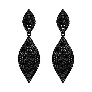 Flyonce Women's Rhinestone Crystal Wedding Bridal 2 Leaf Drop Dangle Chandelier Earrings Deep Black