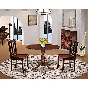 East West Furniture DMDL3-MAH-W 3 Piece Dining Set Contains a Round Dining Table with Dropleaf and 2 Kitchen Chairs, 42x42 Inch, Mahogany