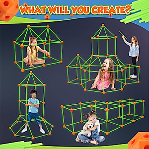 Getatoy Fort Building Kit for Kids - 100 Pcs Glow in The Dark Creative STEM Building Toys, Fun Fort Indoor Outdoor Toys Gift for Boys & Girls Age 5 6 7 8 9 10 Year Old