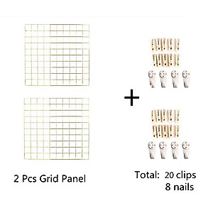 Yash Metal Wire Grid Panel, Display Organizer, Postcard, Wall Artwork Display for Home Office Living Room Dorm Room, Kitchen Storage Grid Wall, 23.6" X 23.6", Pack of 2 Pcs, Gold