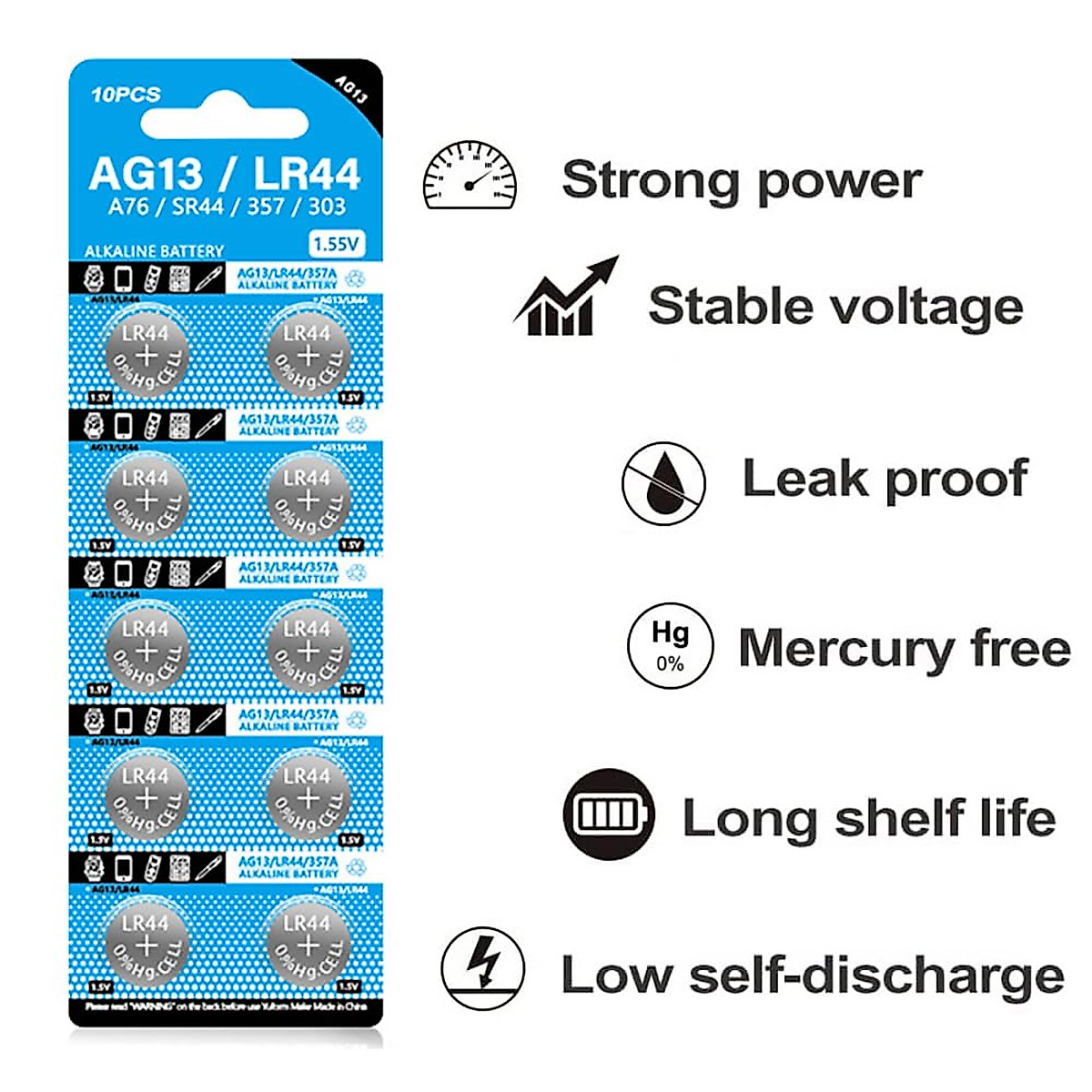 jixik 10pcs LR44 Batteries AG13 Button Cell Battery 1.5V 357 303 SR44 LR1154 Button Coin Batteries G13 L1154 Battery for Watch Toys Remote