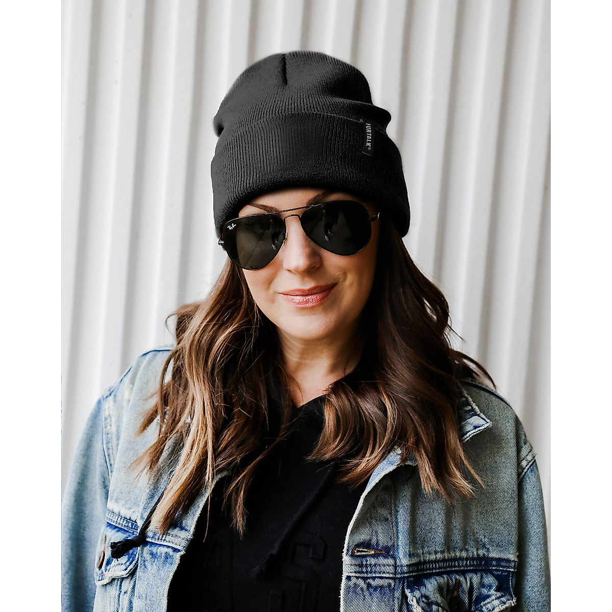 FURTALK Beanie,Soft Knit Warm Winter Hats for Women and Men,Acrylic Cuffed Beanies (One Size,Black)