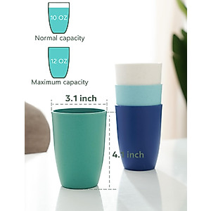 GENLGE Plastic Cups Reusable Wheat Straw Cups 12 OZ, Unbreakable Drinking Cups for Kitchen - BPA Free Cups Dishwasher Safe Plastic Tumbler Cups Cups Set of 6