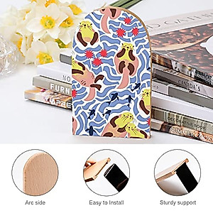 2 Pack Wood Bookends,Cute Cartoon Otters Decorative Book Ends Support for Shelves Desktop Organizer Wooden Bookshelf for Home School Office