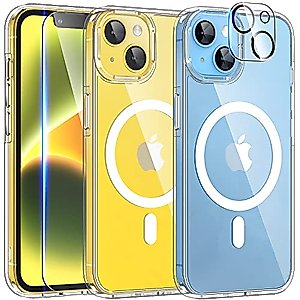 TAURI 5-in-1 Strong Magnetic Clear for iPhone 14 Case [Designed for Magsafe] with 2 Screen Protector +2 Camera Lens Protector, [Military Drop Protection] Slim Phone Case for iPhone 14 6.1 Inch