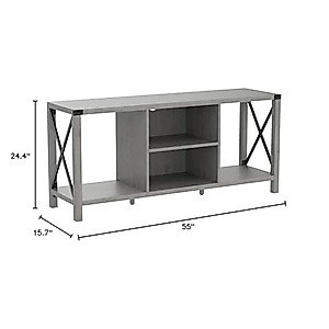 Evajoy TV Stand for TV up to 65 inches, 55" Industrial Wood and Metal TV Console Table with Open Storage Shelves, Modern TV Cabinet Entertainment Center for Living Room Bedroom, Grey
