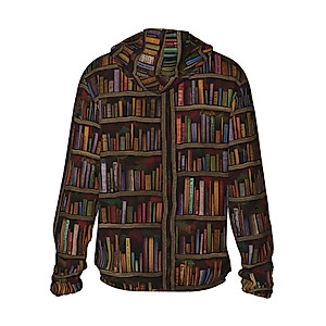 AMRANDOM Women's Shirts UPF 50+ Sun Protection Jacket, Summer UV Hoodie Long Sleeve Shirt Running Hiking Outdoor Clothing Compatible with Vintage Library Bookshelf Bookcase