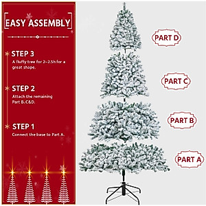 Yaheetech 9ft Premium Snow Flocked Hinged Artificial Christmas Fake Spruce Full Tree for Home Office Party Decoration with 2108 Branch/PVC Tips/Foldable Stand