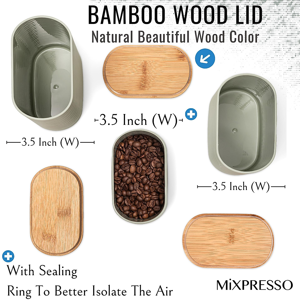 Mixpresso 3 Piece Set Of Airtight Plastic Canister With Bamboo Lid, Canisters For Kitchen Counter, Coffee And Sugar Canister Set, Decorative Sugar Container, Kitchen Decor For Counter