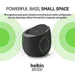 Belkin SOUNDFORM Elite Hi-Fi Smart Speaker + Wireless Charger (Alexa Voice-Controlled Bluetooth Speaker) Sound Technology By Devialet, Fast Wireless Charging for iPhone, Samsung Galaxy & More - Black
