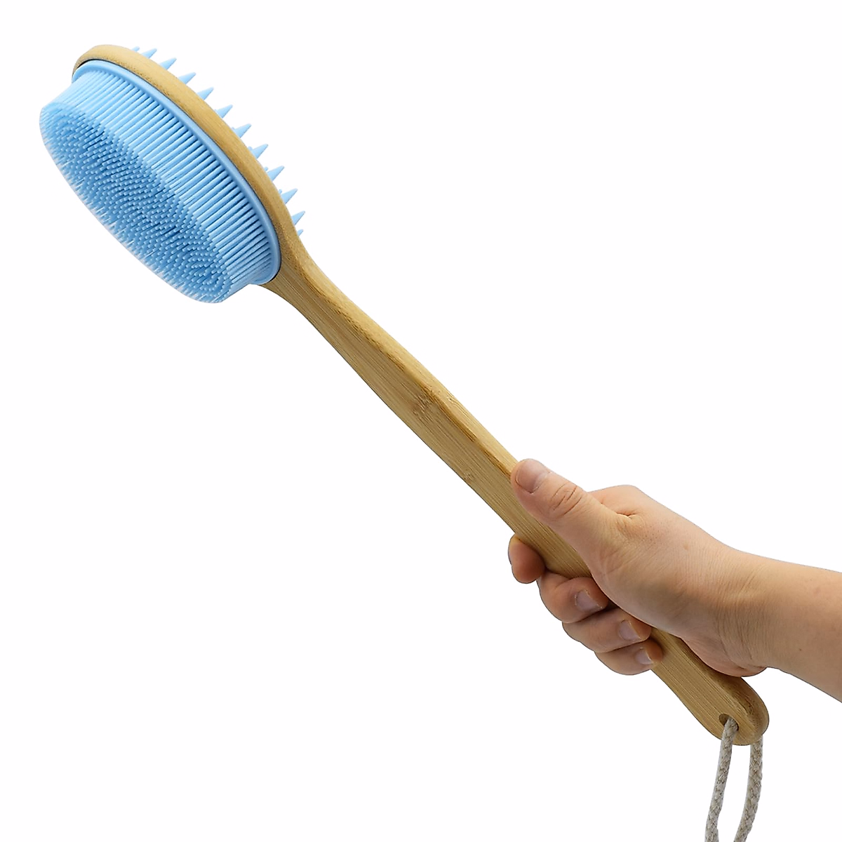HONOMA Exfoliating Silicone Back Scrubber Brush with Long Handle,Easy to Clean,Bath Body Brush Lathers Easily, Long Lasting, and More Hygienic Than Traditional Loofah Mesh Sponge.