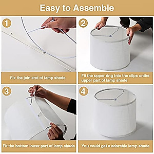 Eidonta Set of 2 White Lamp Shade Drum Lampshades for Table Lamp, 11.8"x12.6"x9.8", Medium Fabric Natural Linen Hand Crafted Lampshades, Double Shade Replacements for Floor Lamp, Spider Fitter