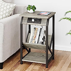 Amyove Charging Station End Table, Grey