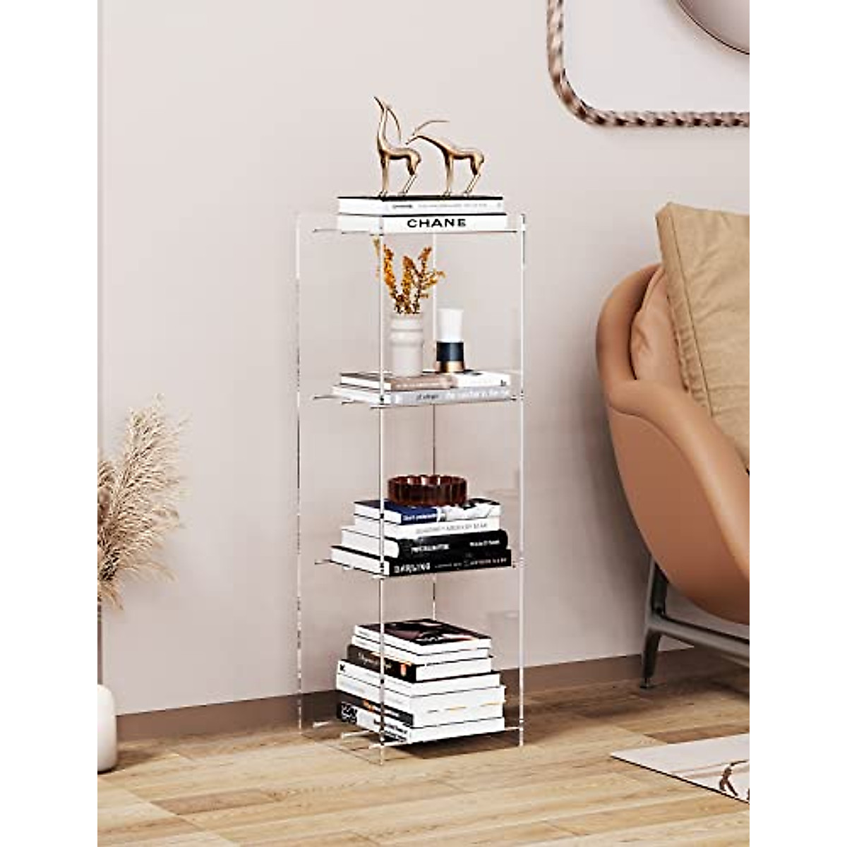 solaround Acrylic Narrow Bookcase Skinny Bookshelf Modern Display Storage Organizer for Living Room Office Bathroom (Clear, 3 Tier)