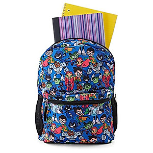 Teen Titans Go! Allover Backpack - Beast Boy, Raven, Cybord, Robin and Silkie - Teen Titans Go! School Bookbag (Blue)