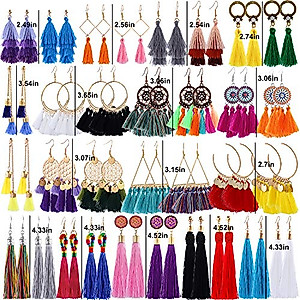 AROIC 32 Pairs Tassel Earrings with Colorful Tassel Long Layered Dangle Hoop Tiered Thread Earrings Set for Women Jewelry Fashion and Valentine Birthday Party Gift