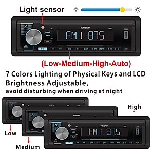 Single Din Car Radio Receiver Automatic Brightness Bluetooth Car Stereo with LCD Display AM/FM Radio MP3 Player USB SD AUX Port Built-in Microphone, Hands-Free Calling, APP Control