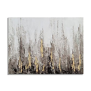 SYGALLERIER Abstract City Canvas Wall Art with Gold Foil - Hand Painted Modern Oil Paintings - Black Grey and White Pictures for Living Room Bedroom Bathroom Decor