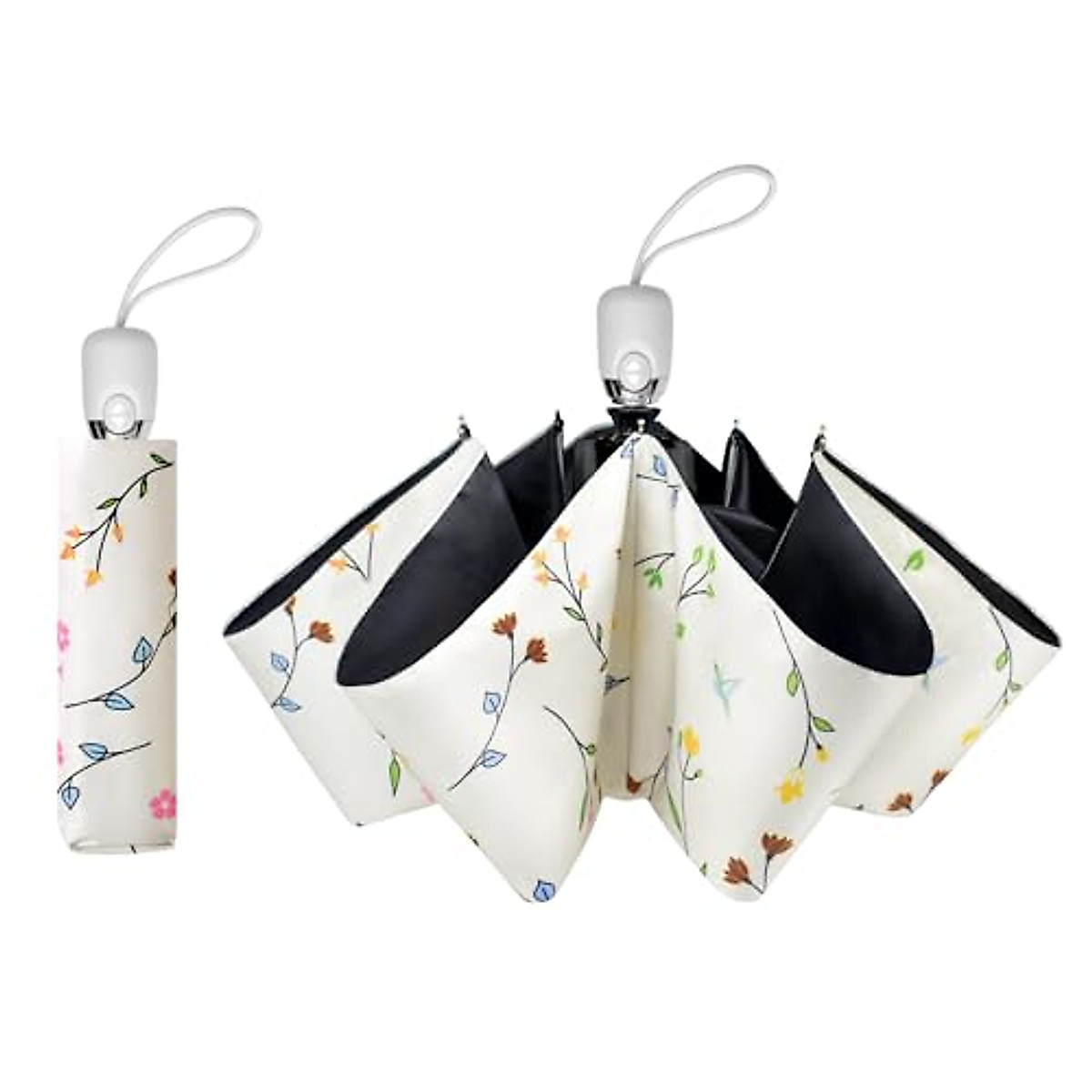 Cuby UV Sun Umbrella Compact Folding Travel Umbrella Auto Open and Close for Windproof, Rainproof & 99.9% UV Protection Parasol with Black Anti-UV Coating (Butterfly flower)