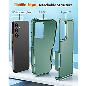 JXVM for Samsung Galaxy A54 5G Case: Shockproof Dual Layer Tough Phone Cover Protective with Tempered Glass Screen Protector Rugged - Military Grade Heavy Duty Protection, 6.4inch, 2023 (Dark Green)