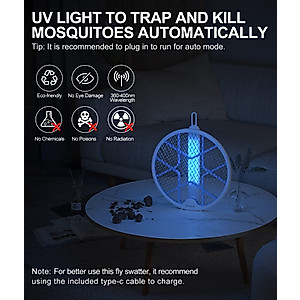 MOSQZAP Electric Fly Swatter 2 Pack, Foldable Bug Zapper Racket USB Rechargeable Fly Zapper Mosquito Zapper Racket w/Hands-Free & Handhold Modes, Outdoor/Indoor Killer for Flies, 3,500 Volt