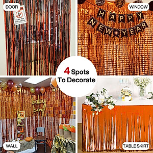 PartyWoo Orange Foil Fringe Curtains, 2 pcs 3.3x6.6 ft Orange Streamers, Fringe Backdrop, Metallic Tinsel Curtains for Birthday Party, Halloween Tinsel Backdrop, Halloween Party Decorations