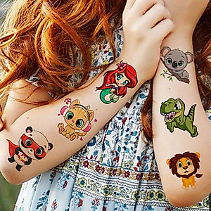 Yezunir 50 PCS 3D Cute Animals Temporary Tattoos For Kids Girls Boys, Cartoon Animals Lion Dog Cat ZOO Fake Tattoo Sticker Children Toddler Birthday Gifts, Teens Tatoos Party Favors Sets Supplies