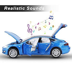 SASBSC Toy Cars Model S Die Cast Metal Model Cars with Door Open Light and Sound Pull Back Car Toys for Boys and Girls 3-12 Years Old