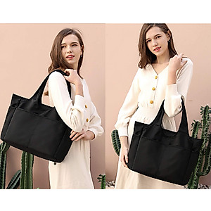 Wxnow Women Stylish Tote Bag Large Waterproof Travel Shoulder Handbag Beach Work Travel Gym Shopping Black