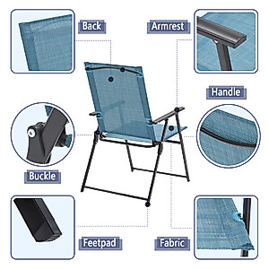 VICLLAX 4 Pieces Patio Folding Chairs, Outdoor Portable Dining Chairs for Lawn Garden and Porch, Turquoise Blue(Edge-Binding)