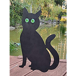 Asodomo 3 Pack Garden Scare Cats with Reflective Eyes, Decorative Metal Cat Silhouette Garden Cat Deterrent Cat Scarer Repells Birds Away for Yard Outdoor and Halloween Decorations