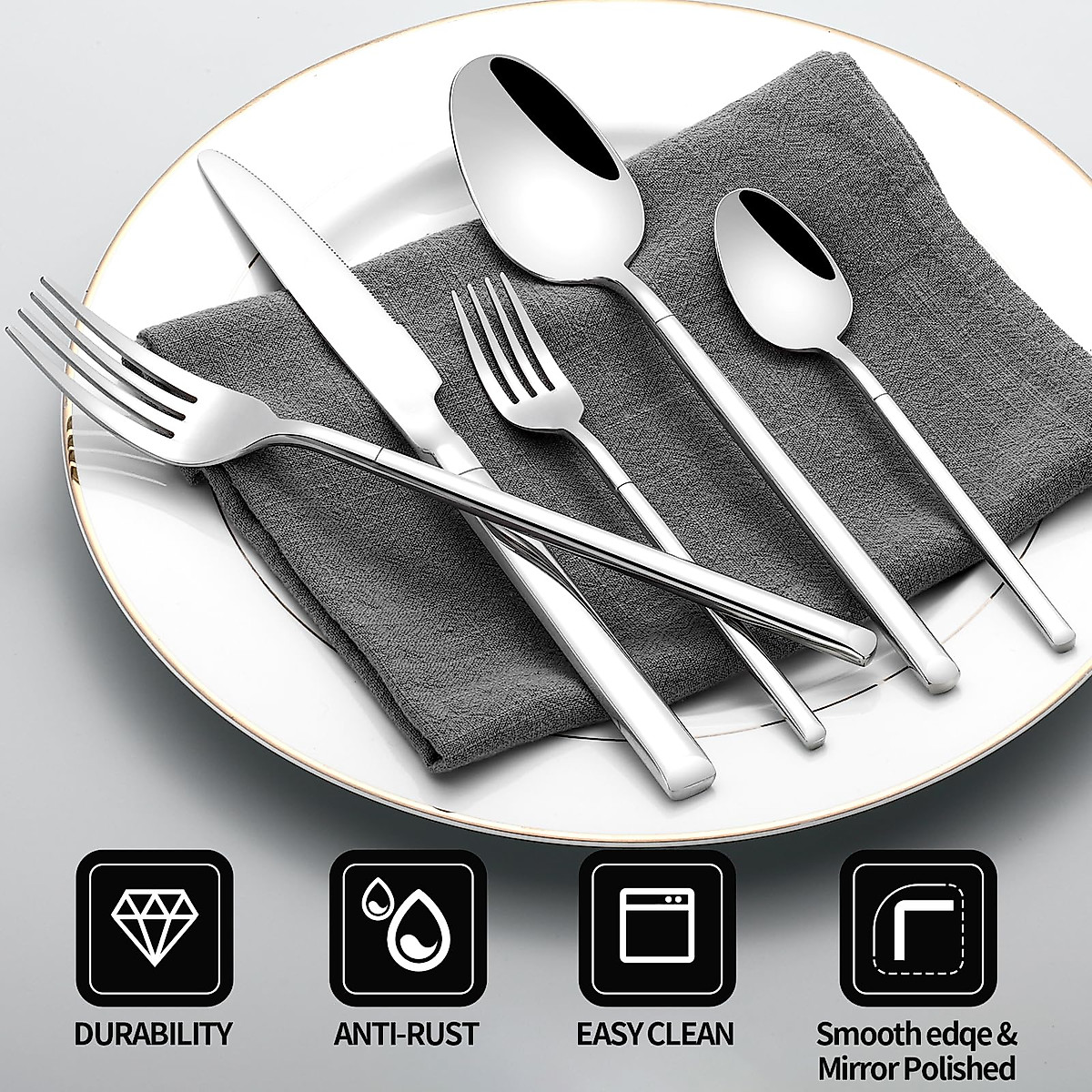 Forged Silverware Set for 8, Heavy Duty Stainless Steel Flatware Set, Prendcyx 40 Piece Premium Cutlery Sets including Spoons and Forks Set, Dishwasher Safe