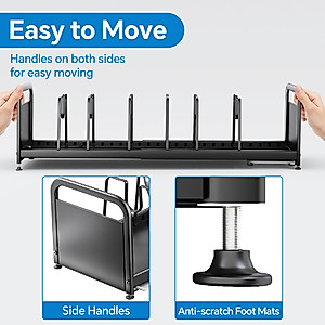 Pots and Pans Organizer, Expandable Pot and Pan Organizer for Cabinet with Drain Board,Heavy Duty Plate Pot Lid Organizer Rack Holder for Countertops, Kitchen Pantry Cookware Organizer and Storage