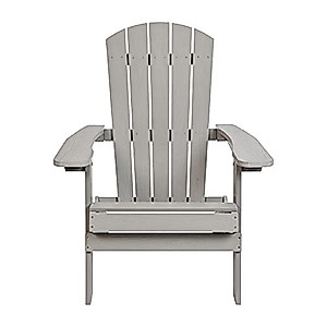 Flash Furniture Charlestown Commercial Folding Adirondack Chair - Gray - Poly Resin - Indoor/Outdoor - Weather Resistant