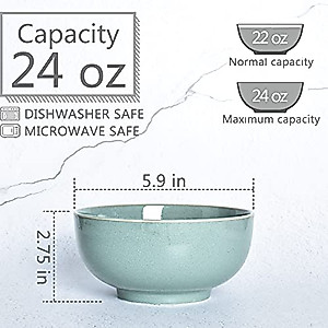 Bosmarlin Ceramic Soup Bowl Set of 4, 24 Oz, Cereal Bowl for Oatmeal, Dishwasher and Microwave Safe (5.75 Inches, Sage Green)