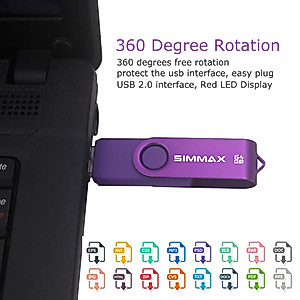 SIMMAX USB Flash Drives 2 Pack 64GB Memory Stick Swivel Design USB 2.0 Flash Drive Thumb Drive Zip Drives (64GB Red Purple)