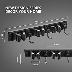 YA MI Mop holder, broom holder, stainless steel wall hanging tool storage device with 3 hooks in 3 positions, suitable for home bathrooms, kitchens, and gardens