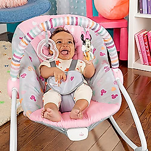 Bright Starts Disney Baby Minnie Mouse Infant to Toddler Rocker with Vibrations and Removable-Toy Bar - Forever Besties, Newborn +