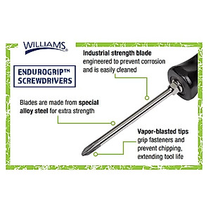 Williams 8-Piece Endurogrip Multi-Size Screwdriver Set, Keystone Slots Hex Bolster & Phillips, Comfort Grip Prevents Slippage, Extra Strength Steel Chrome Blades