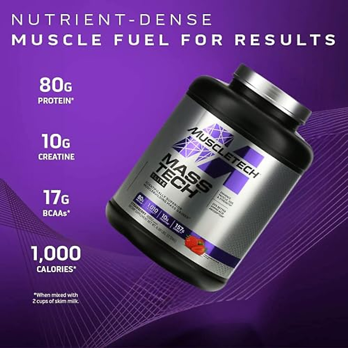 Mass Gainer Protein Powder | MuscleTech Mass-Tech Mass Gainer | Whey Protein Powder + Muscle Builder | Weight Gainer | Protein Powder for Muscle Gain | Creatine Supplements | Strawberry, 7 lbs