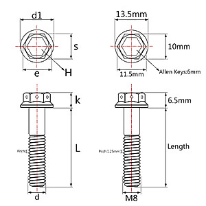 Wanyifa Titanium Flange Hex Head Bolt M8 15 20 25 30 35 40 45 50 55 60mm Screws Pack of 4 (M8x40mm, Silver)